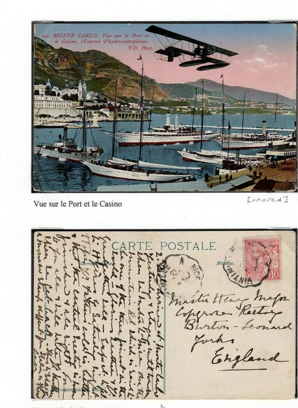 MONACO PIONEER AVIATION Cards{2} 1911 Seaplane Meeting Monte Carlo ...