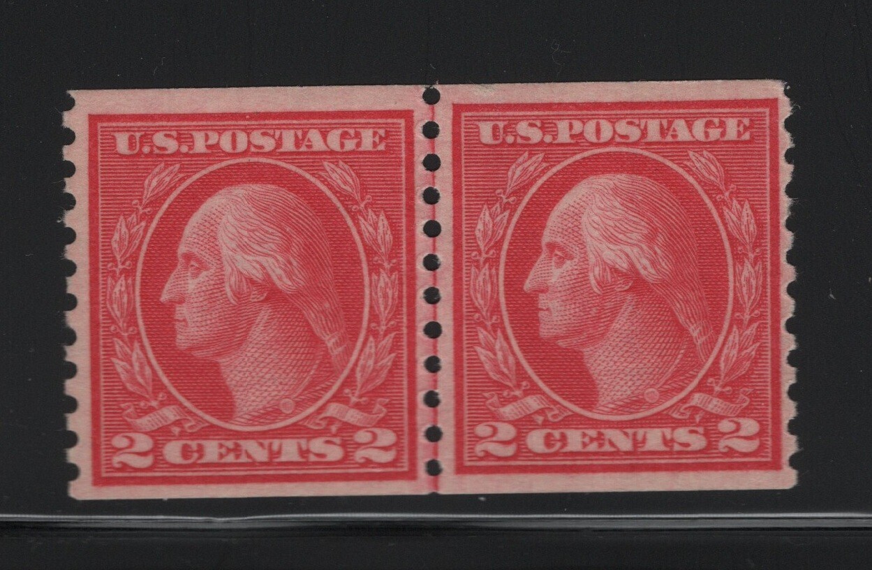 444 Line pair F-VF OG mint lightly hinged nice color cv $ 300 ! see pic ...