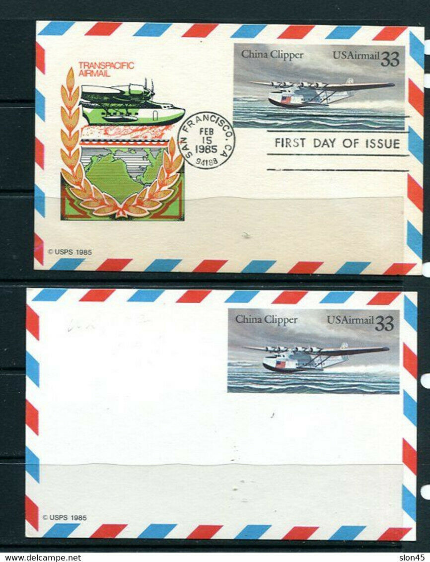 USA 1985 2 Postal Stationary cards 33c China Clipper Seaplane 11525 ...