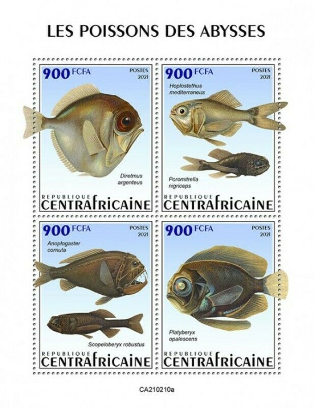 Central Africa - 2021 Deep Sea Fish, Silver Roughy - 4 Stamp Sheet ...