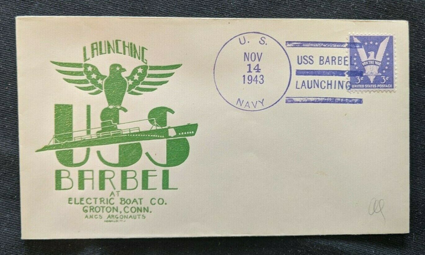 1943 USS Barbel Launching US Navy Submarine Cover Electric Boat Company ...