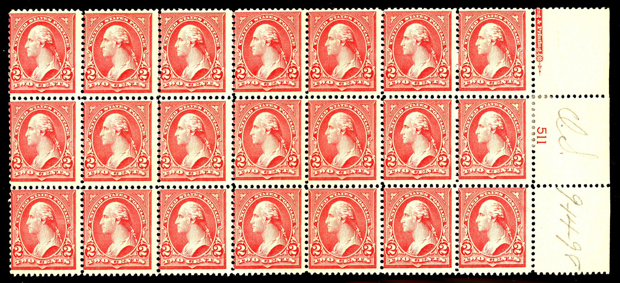 U.S. #267 Mint PL# Block of 21 OG LH, HR on Selvage | United States ...