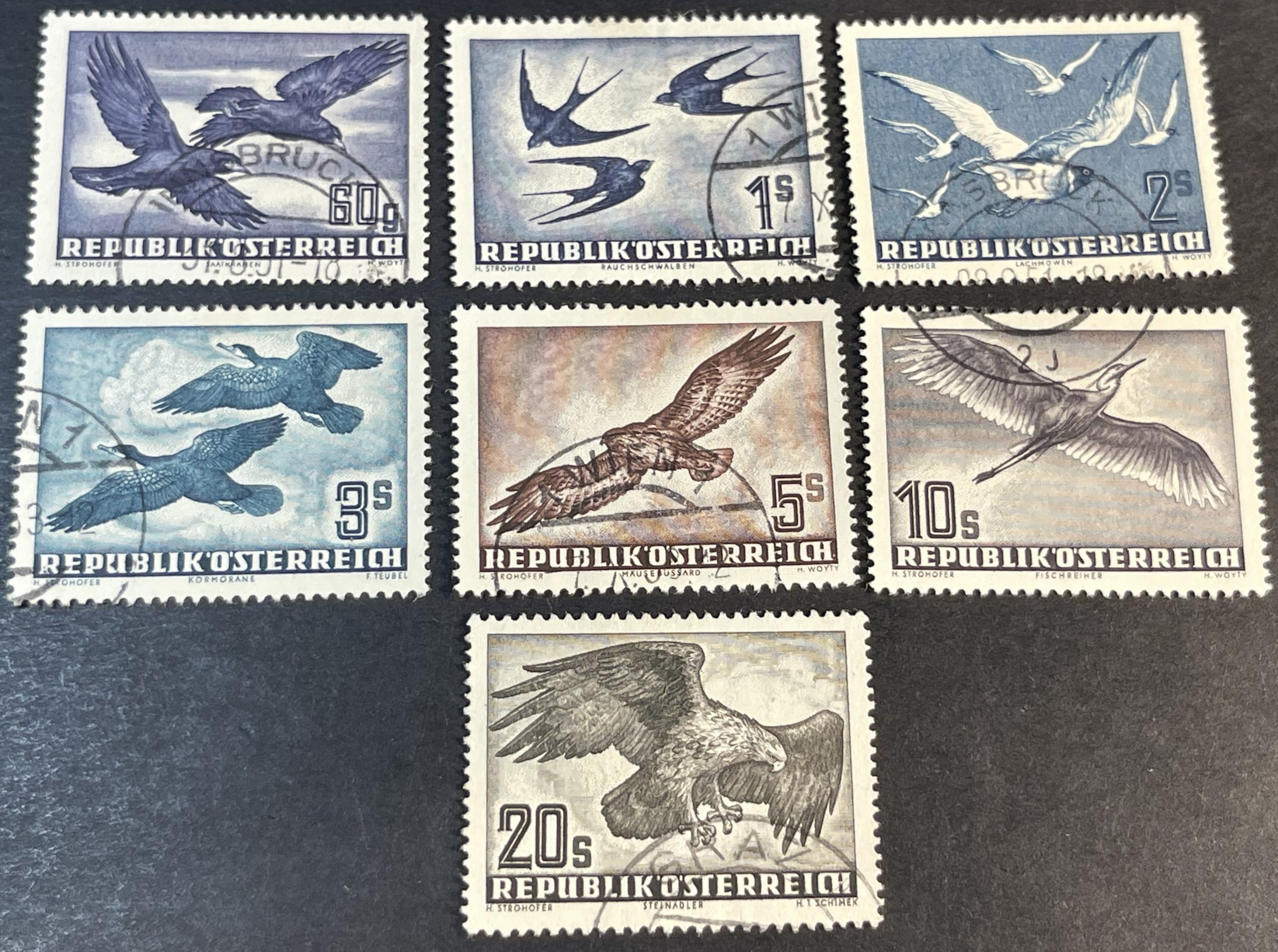 Austria # C54-C60-Used--Complete Set--Air-Mail--1950-53 | Europe ...