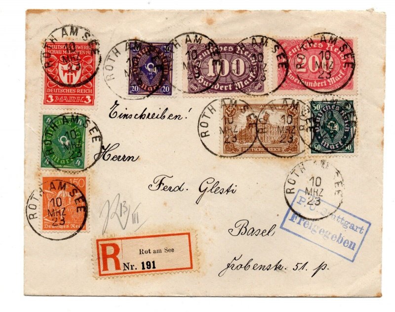 Germany 1923 Registered Multi Stamp Cover to Basel Switzerland WS29129 ...