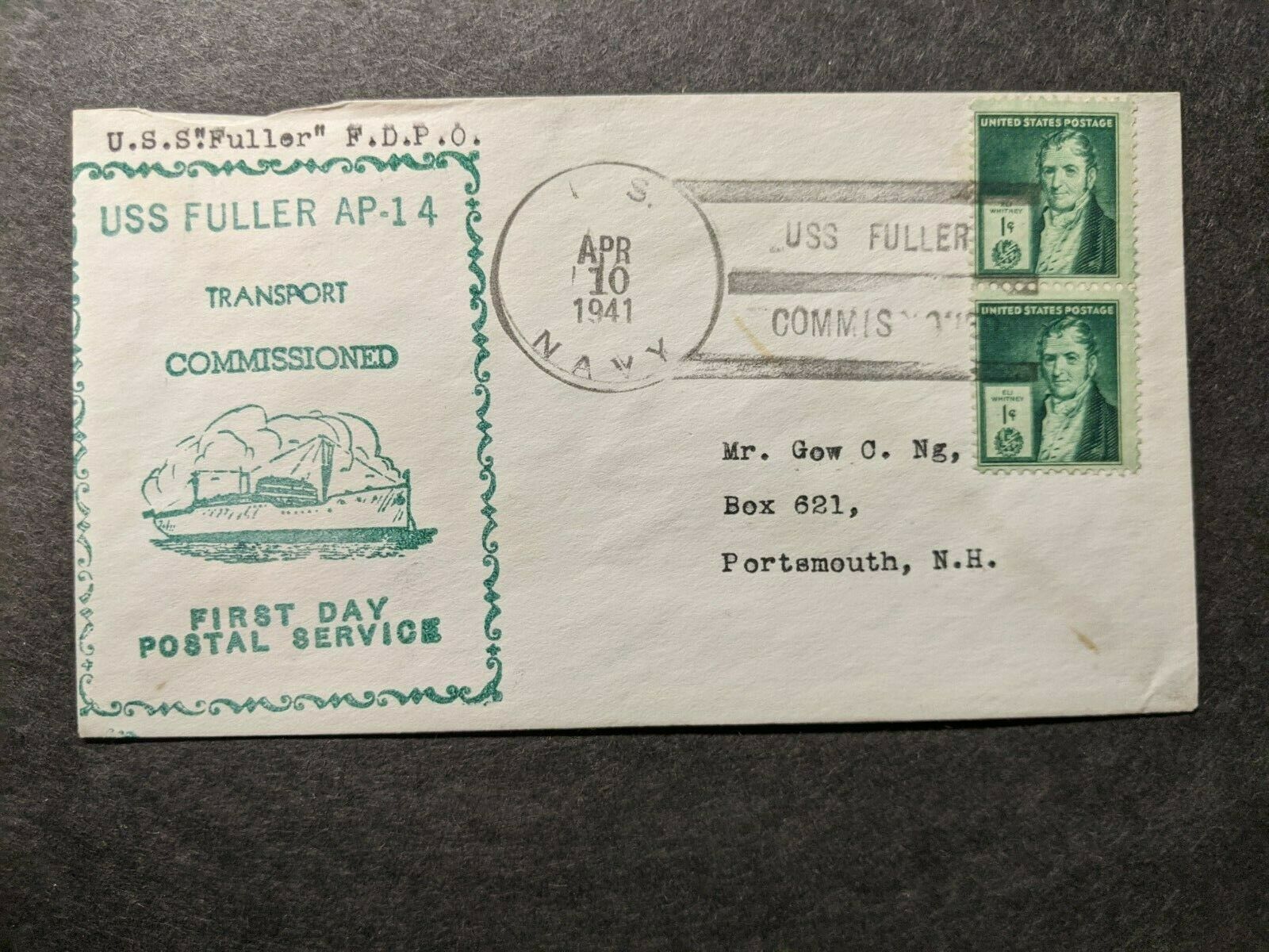 USS FULLER APA-7 Naval Cover 1941 COMMISSIONED Cachet FDPS | United ...