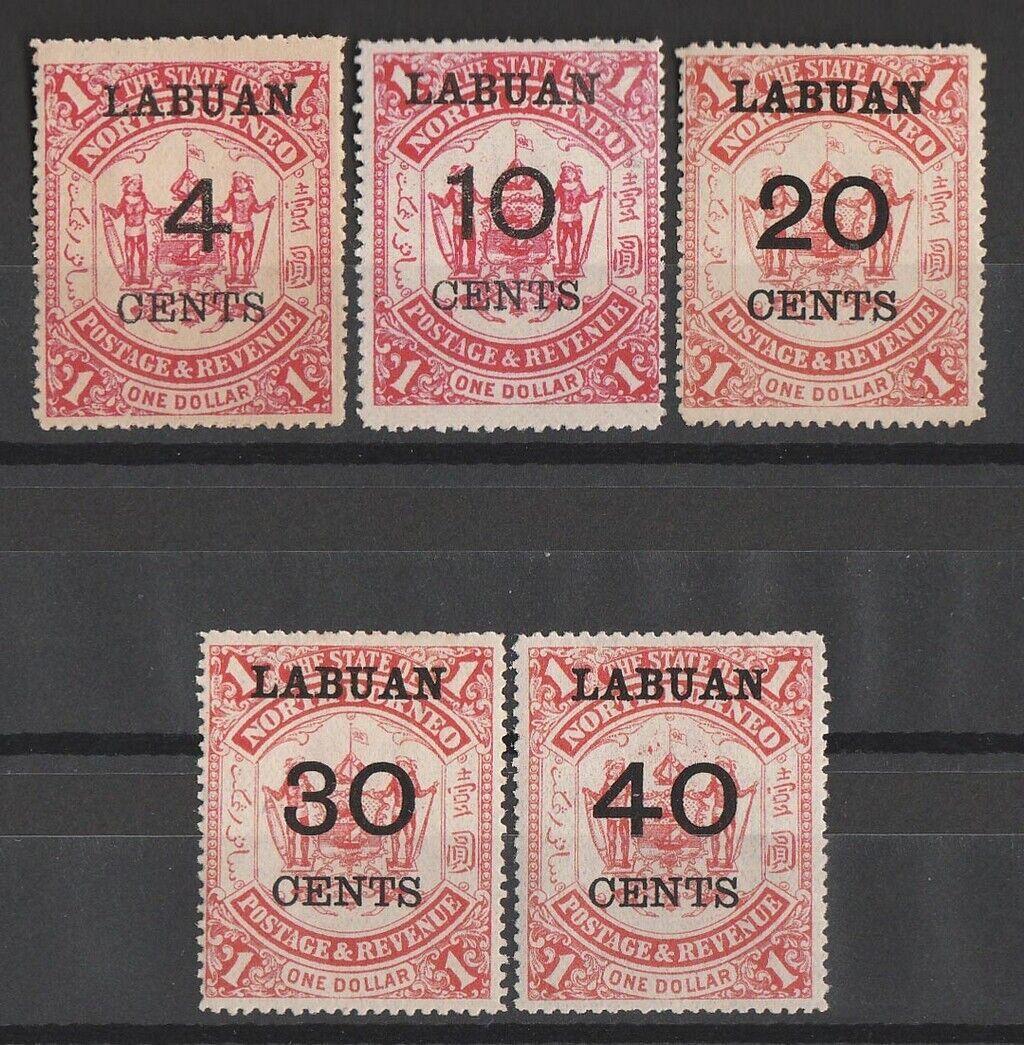 LABUAN 1895 Arms $1 Surcharge set 4c-40c. | Asia - Malaysia, Stamp ...