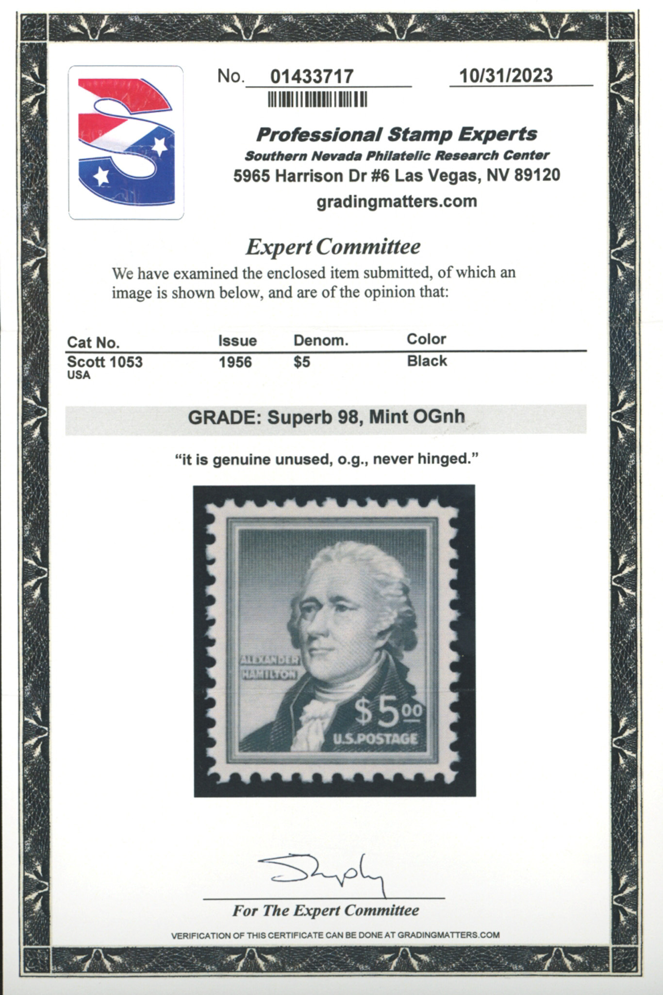 U.S. #1053 Mint OG NH With PSE Cert Graded Superb 98 | United States ...