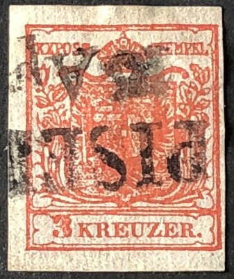 Austria - 1850 - Scott #3a - used - RIBBED PAPER - PISEK pmk Czech ...