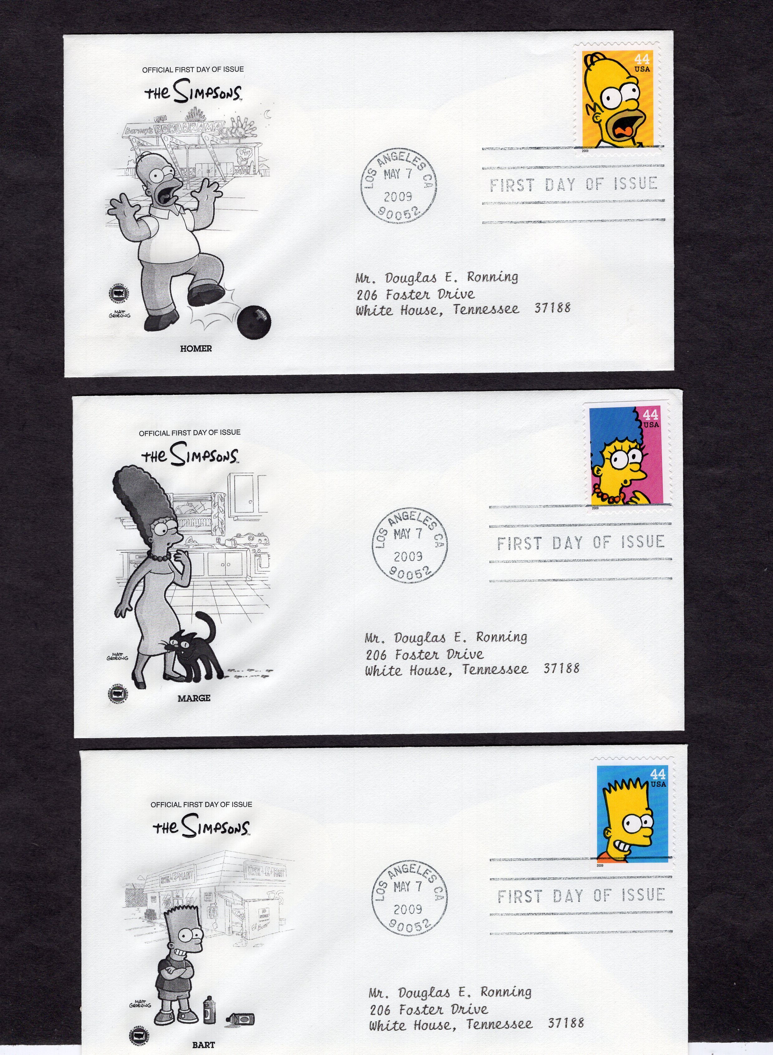 4399-4403 The Simpsons, set/5 FDC PCS addressed | United States ...