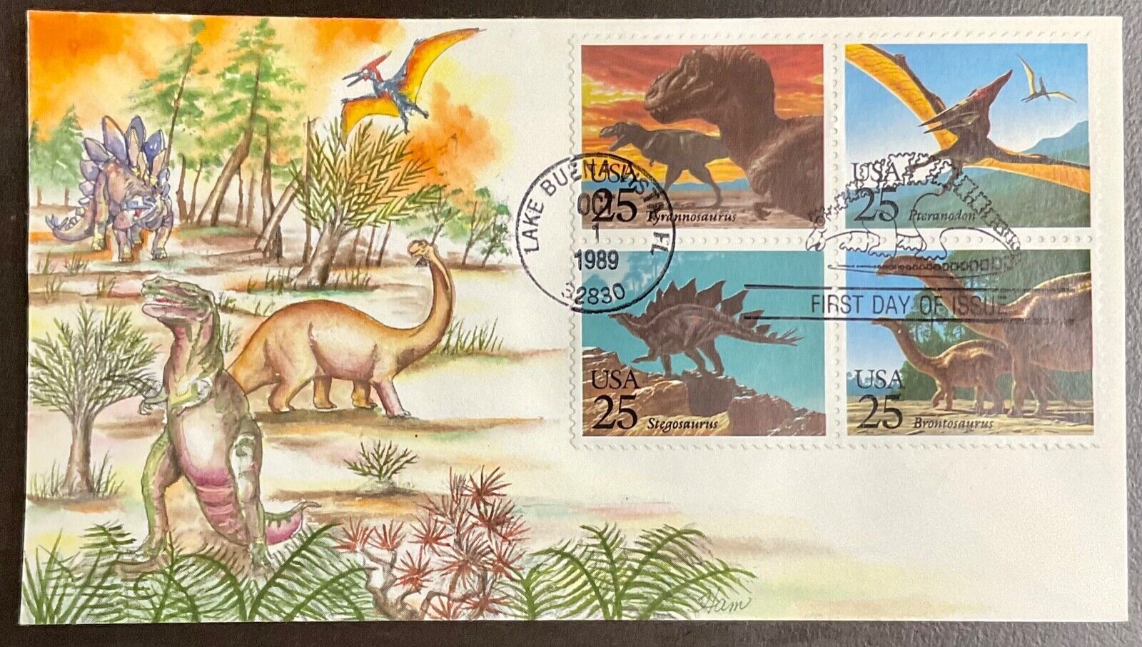 2425a Ham hand painted Prehistoric Animals, Dinosaurs FDC 1989 | United ...
