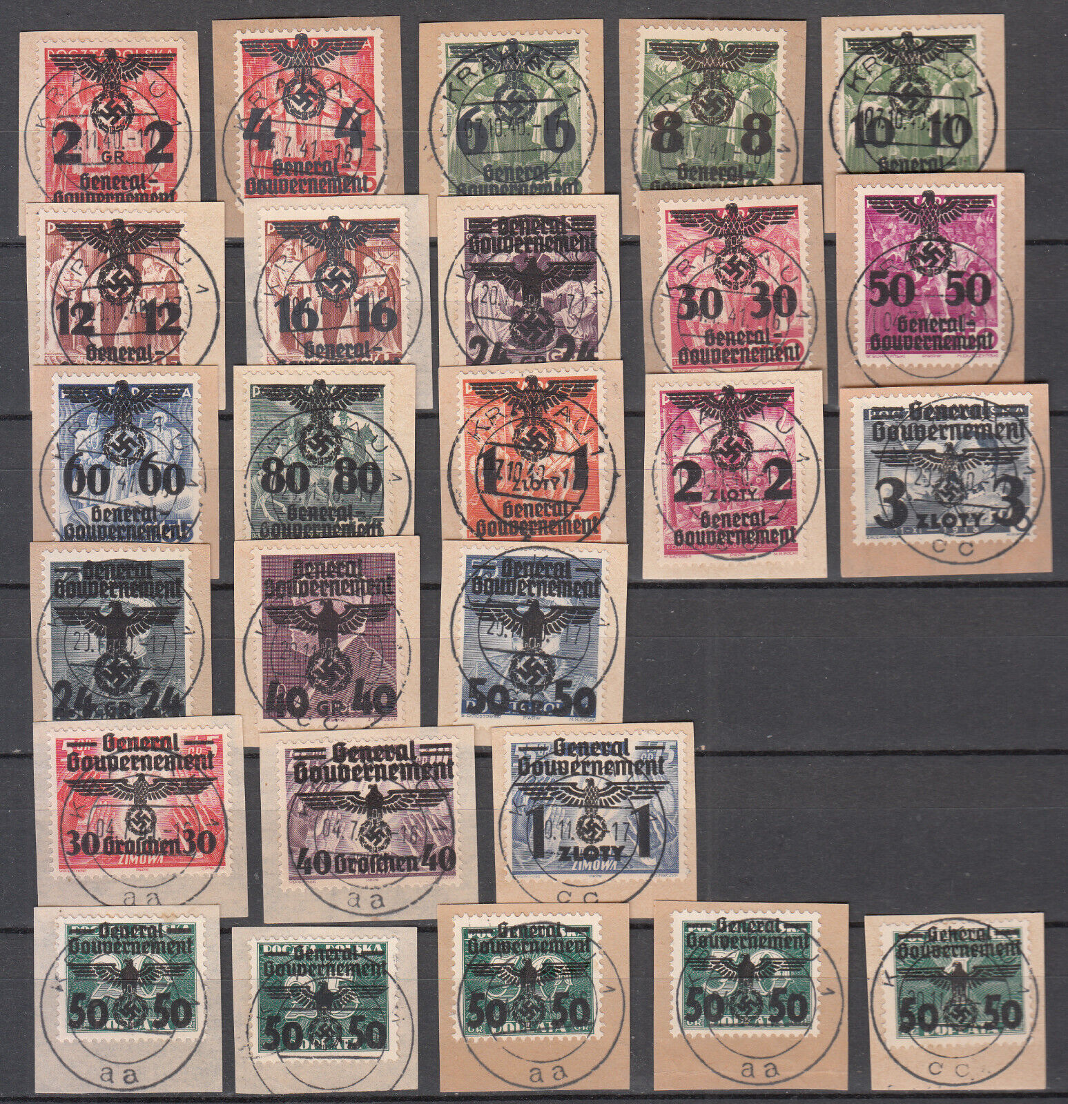 Poland German Occupation - 1940 surcharged stamp set Sc# N30/N55 (7465 ...