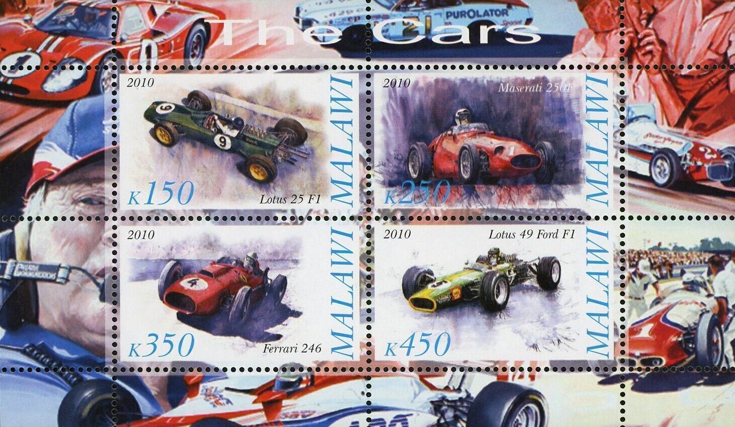 Formula 1 Cars Stamp Racing Maserati Ferrari Souvenir Sheet of 4 Stamps ...