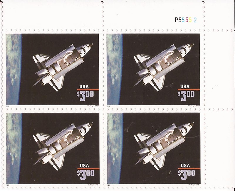 US Stamp 1996 Space Shuttle Challenger Plate Block of 4 Stamps #2544b ...