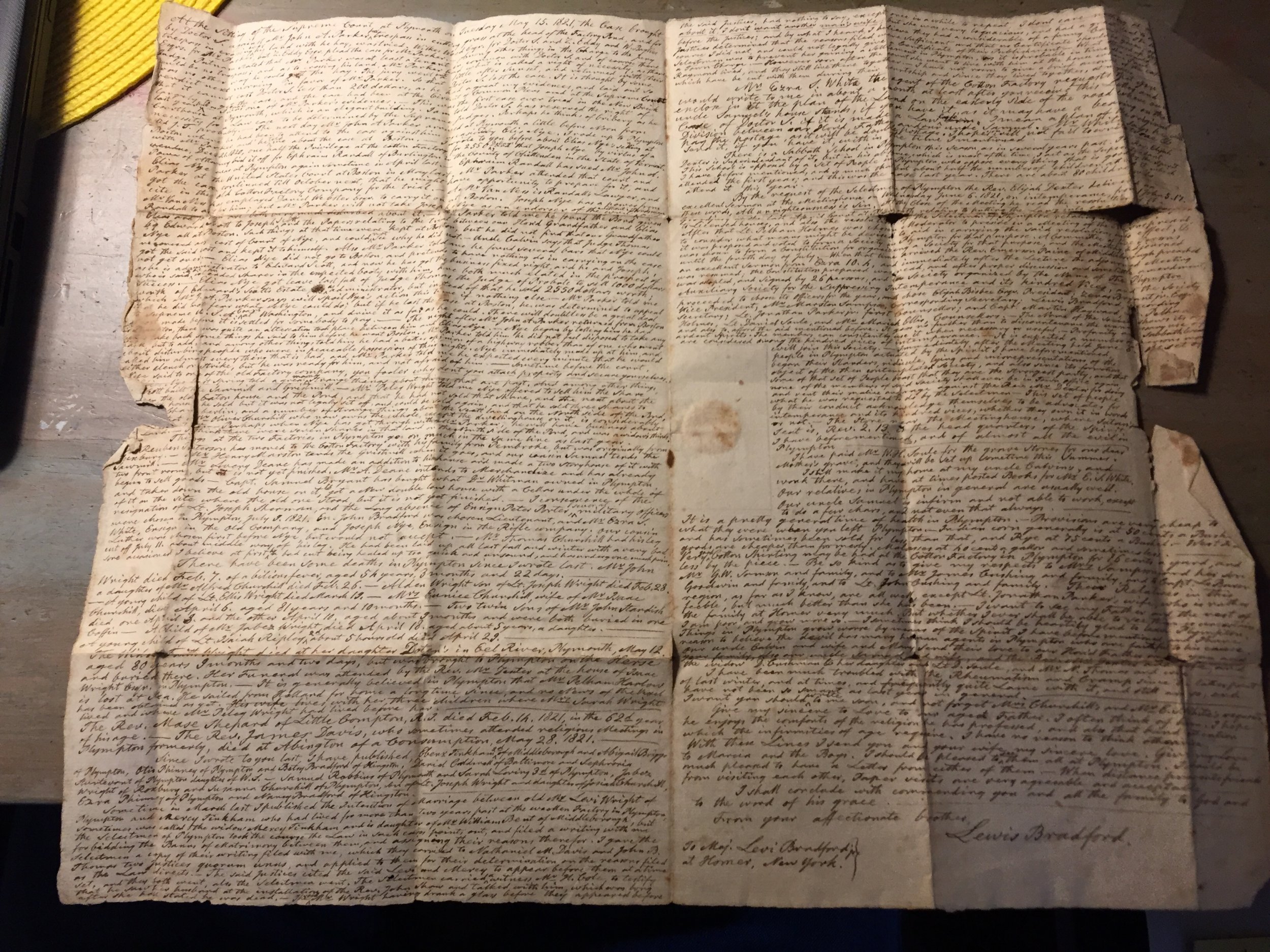 1821 letter to major Levi Bradford / HipStamp