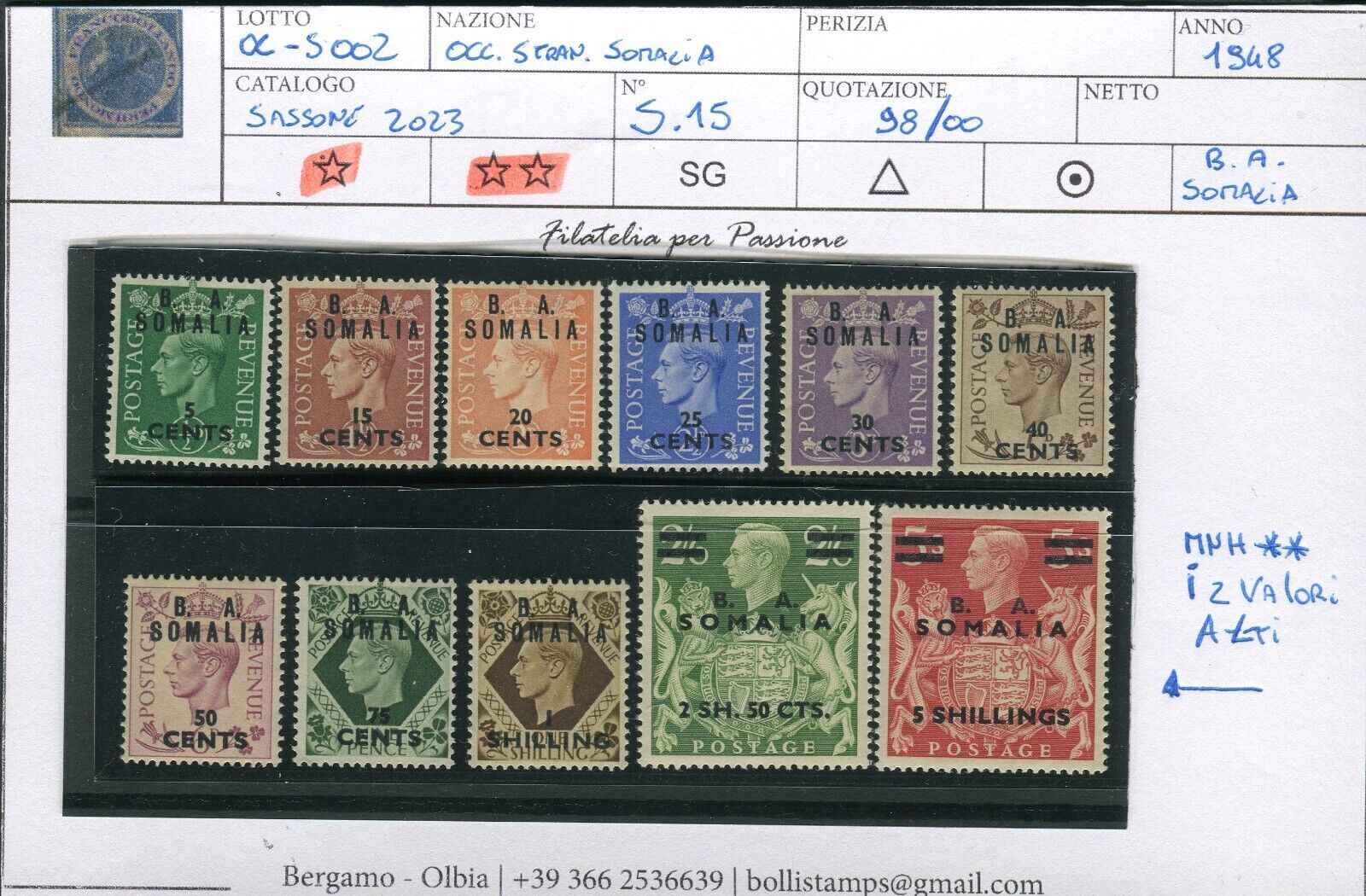 1948 Foreign Occupations Somalia Saxon S11 LOT Oc-S002- | Africa ...