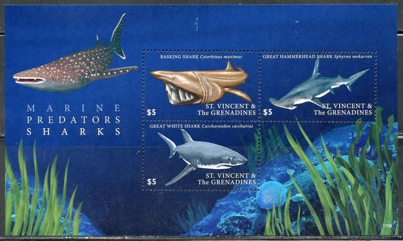 ST. Vincent Grenadines 2017 Marine Predators SET of TWO Shark Sheets ...