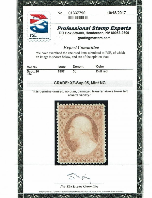 Scott #26 variety XF/Sup-Unused Showpiece! | United States, General ...