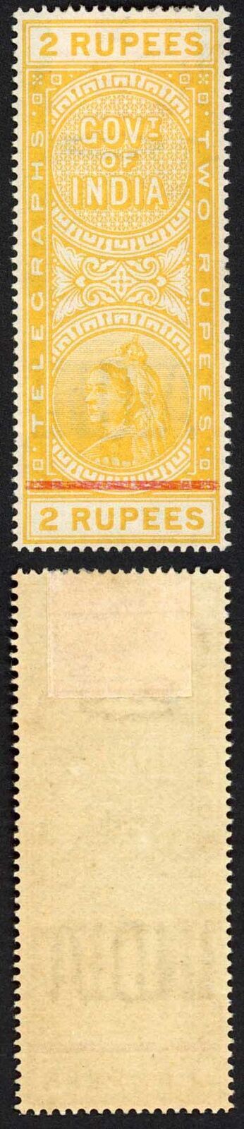 India Telegraph T55 2r Yellow Very Fresh and Rare M/M Red Bar at Foot ...