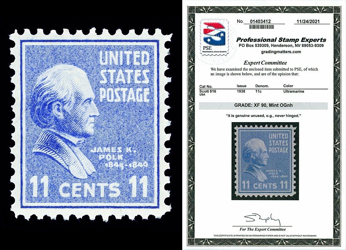Scott 816 1938 11c Presidential Issue Mint Graded XF 90 NH with PSE ...