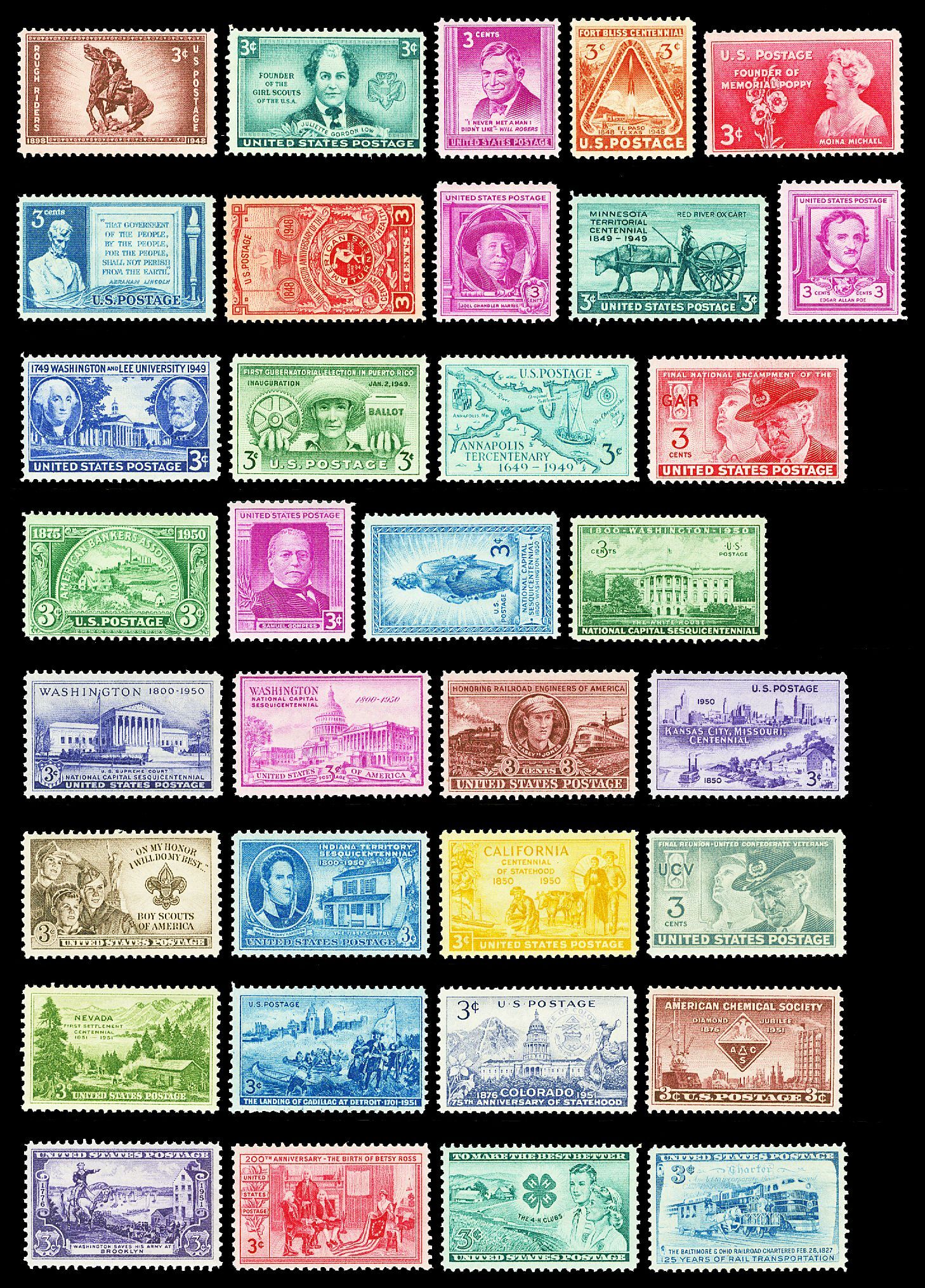 Scott 973-1006 34 Different 3c Commemoratives All Mint F-VF NH Cat $10. ...