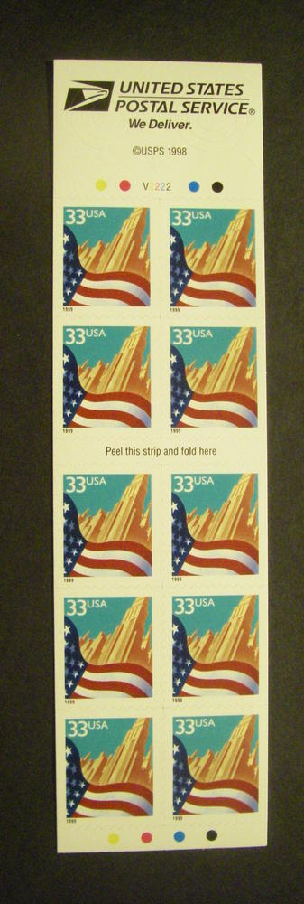 Scott 3278j, 33c Flag o/City, Pane of 10, #V2222, perf 11.25, MNH ...