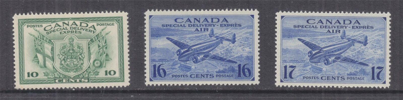 CANADA, EXPRESS LETTER STAMPS, 1942 -1943 War Effort set of 3, lhm ...