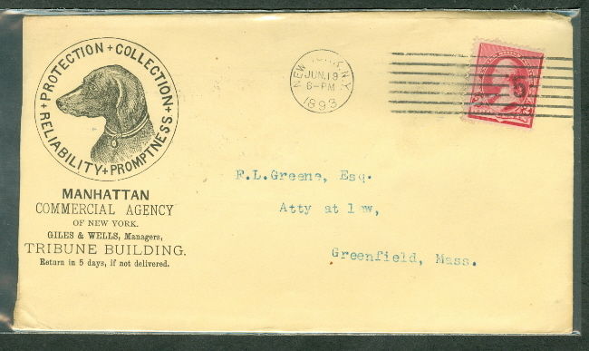 1893, Manhattan Commercial. Agency w/dog logo advertising cover ...