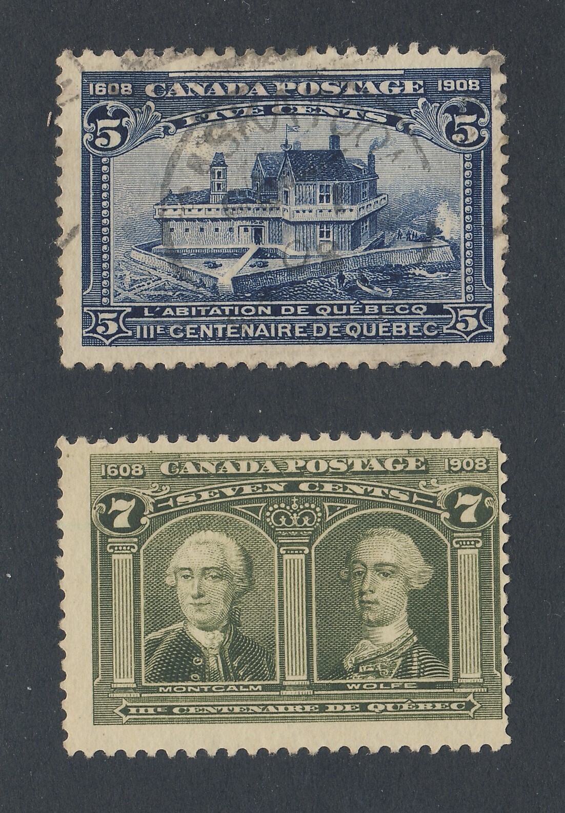 2x Canada 1908 Quebec Stamps; #99-5c Used SON F/VF #100-7c MNG F GV ...