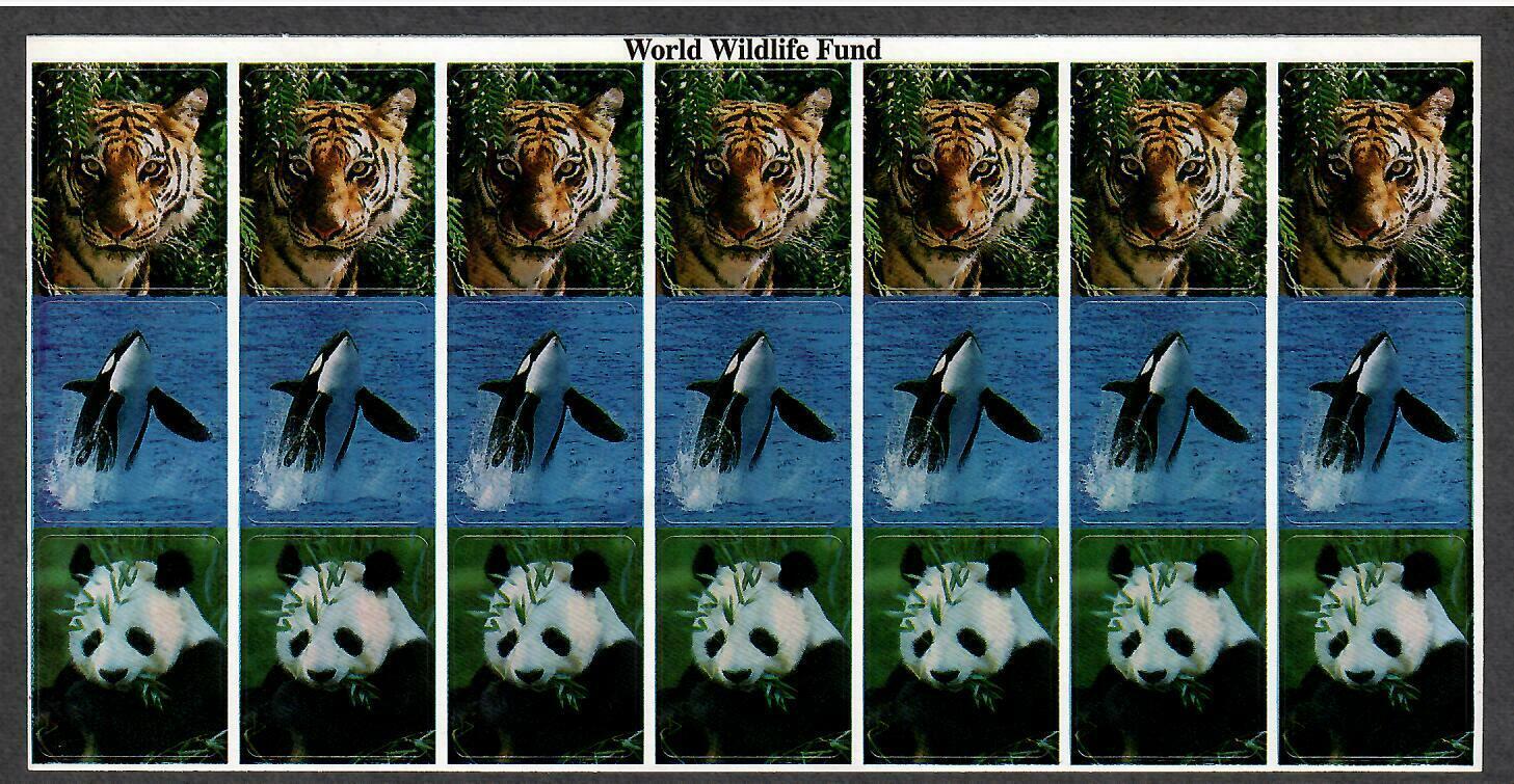 1990s WWF , World Wildlife Fund Sheet of 21 Peel & Stick Labels - I ...