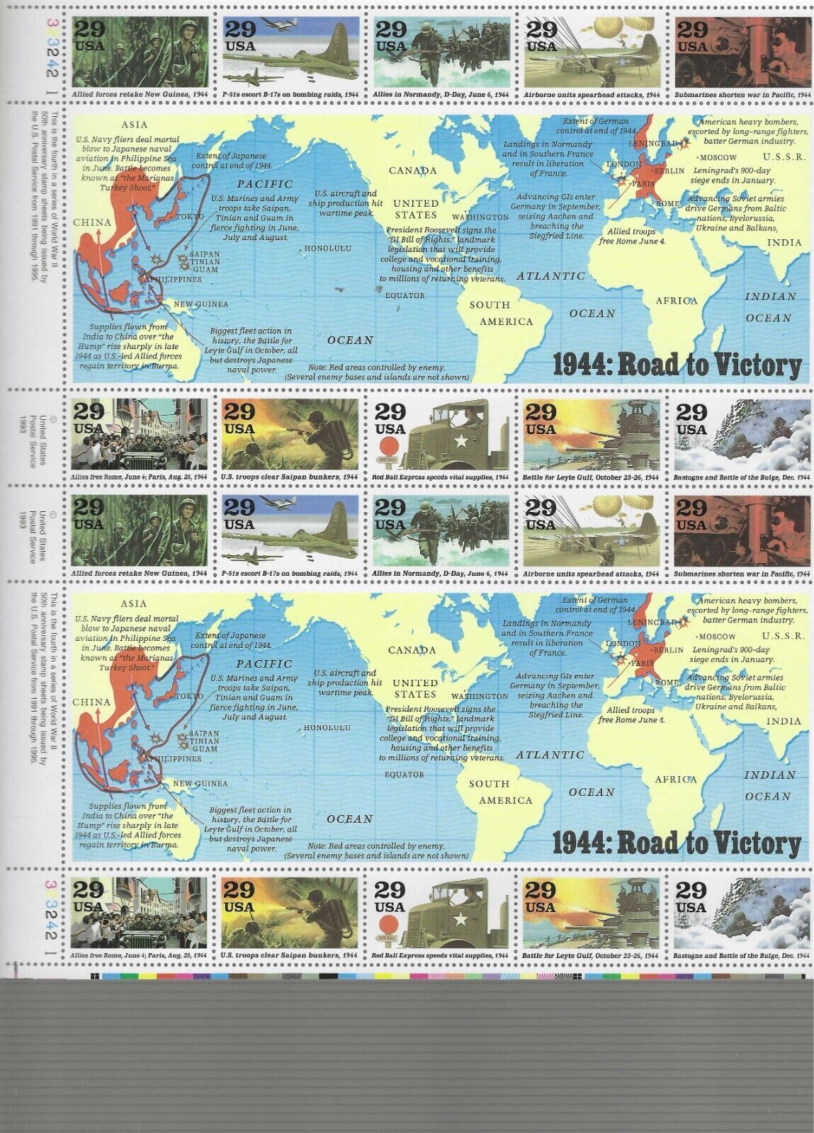 US SHEETS 1990s WWII 50th Anniversary Set Full Double SHEETS (SCOTT ...