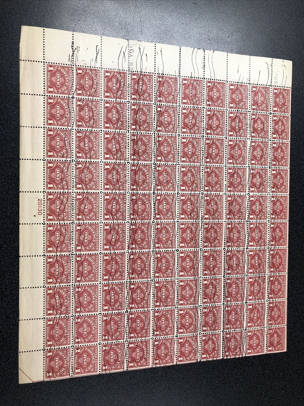 J77 $1 Dollars Postage Due Sheet Of 100 Used | United States, Postage ...