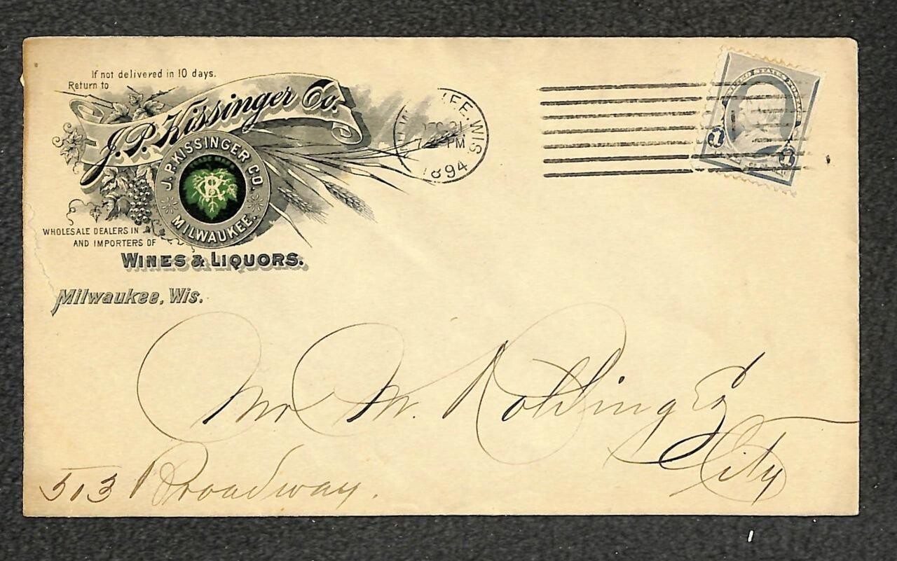 USA 219 Stamp Milwaukee Wisconsin J.P. Kissinger CO Wines ADV Cover DPO ...