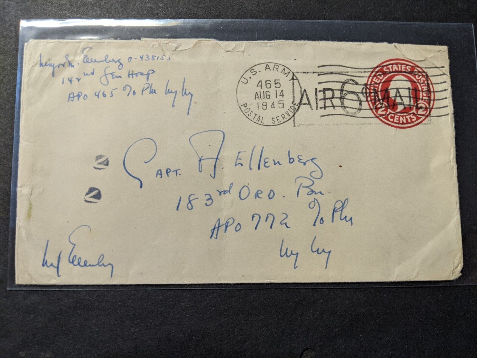 APO 465 CALCUTTA INDIA, CBI 1945 Censored WWII Army Cover 142nd ...