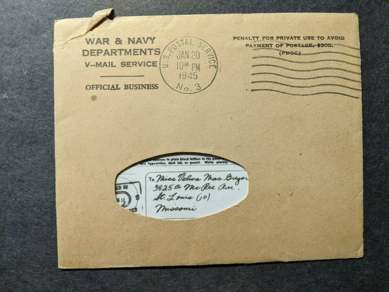 APO 650 CORSICA 1945 Censored WWII Army Cover 340th BOMB Group V-MAIL ...