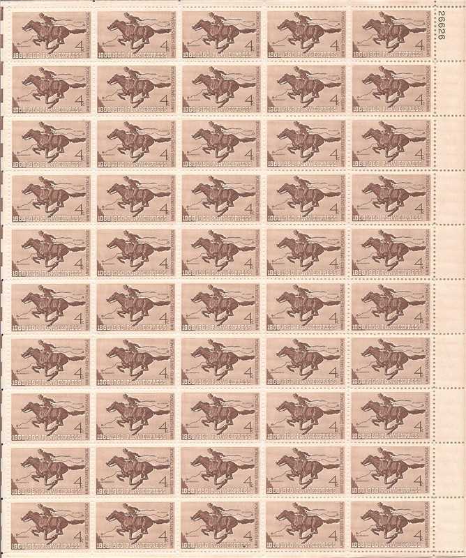 US Stamp - 1960 Pony Express - 50 Stamp Sheet - Scott #1154 | United ...