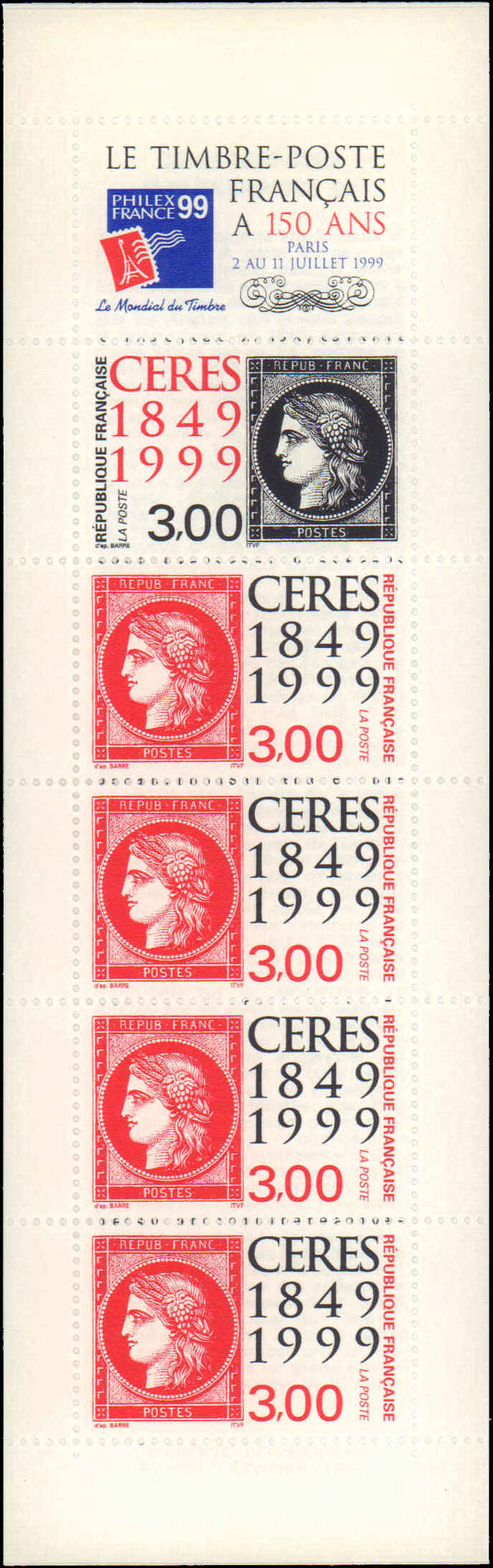 France #2693a, Complete Set, Unexploded Bklt, 1999, Stamp on Stamp ...