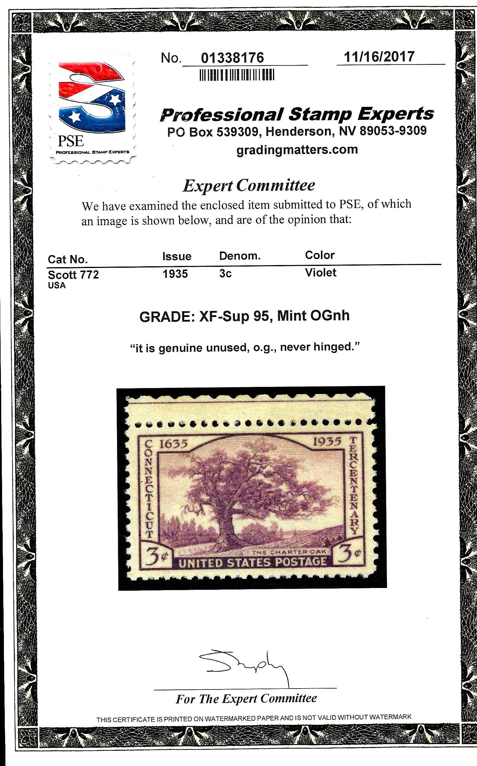 772 XF-Sup 95. Mint OGnh Connecticut Tercentenary Issue stamp | United ...