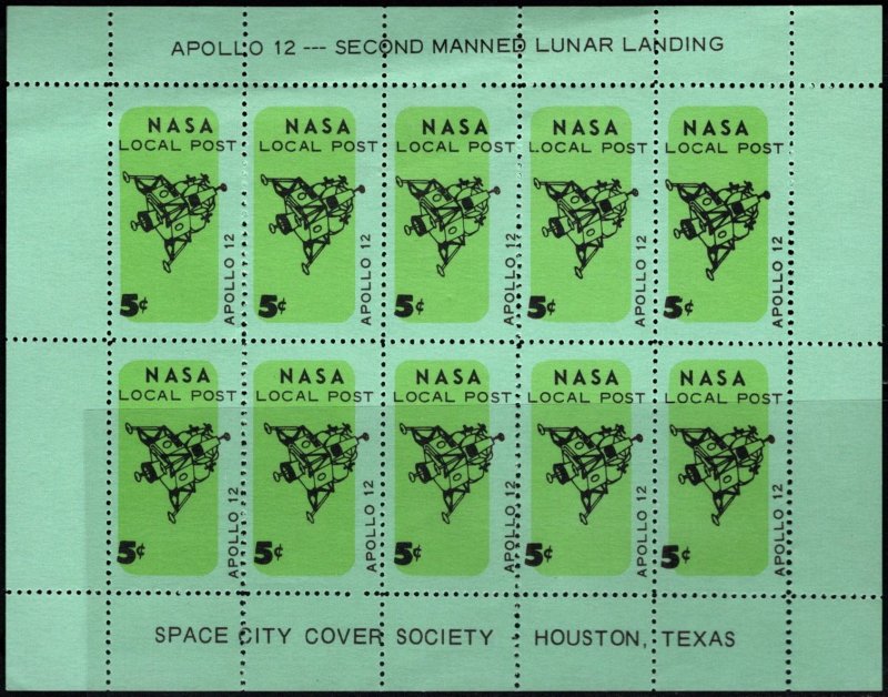 1969 US Poster Stamp NASA Local Post Apollo 12 Space City Cover Society ...