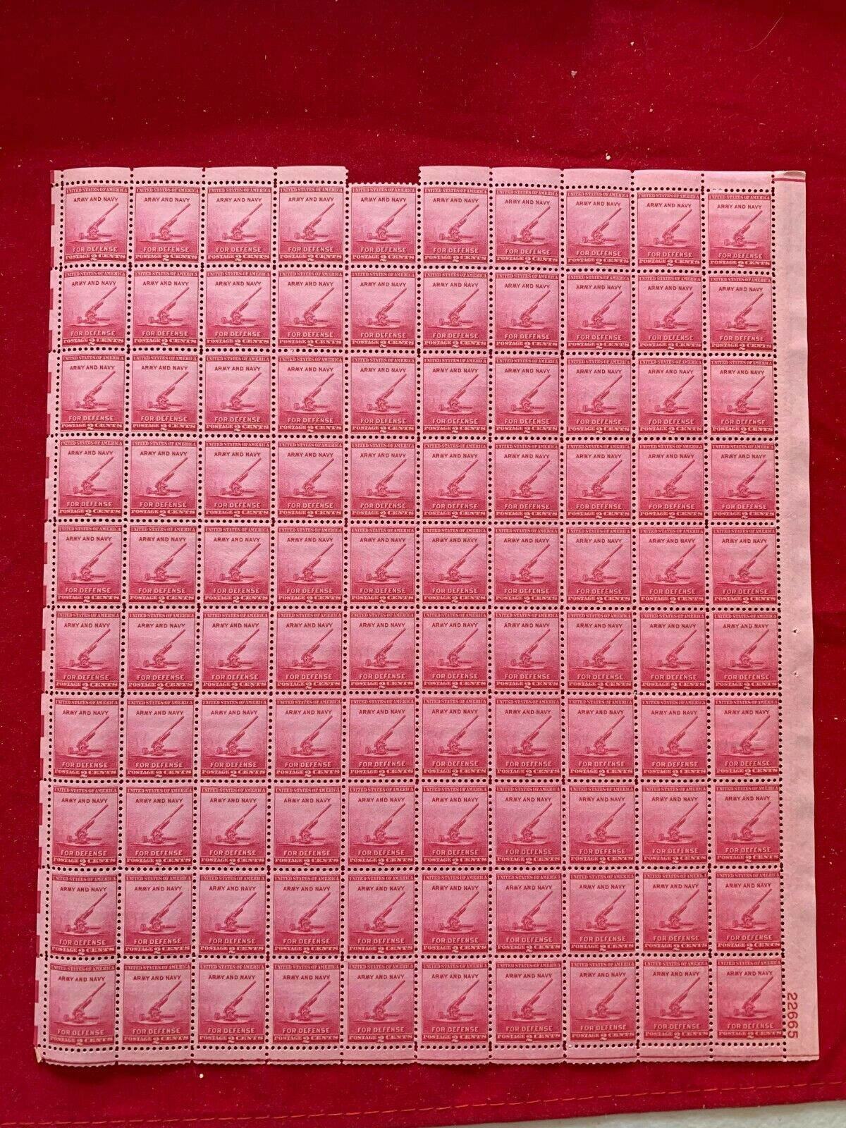 Scott 900 Pane of 100 Army and Navy for Defense Stamps 2 Cent MNH ...
