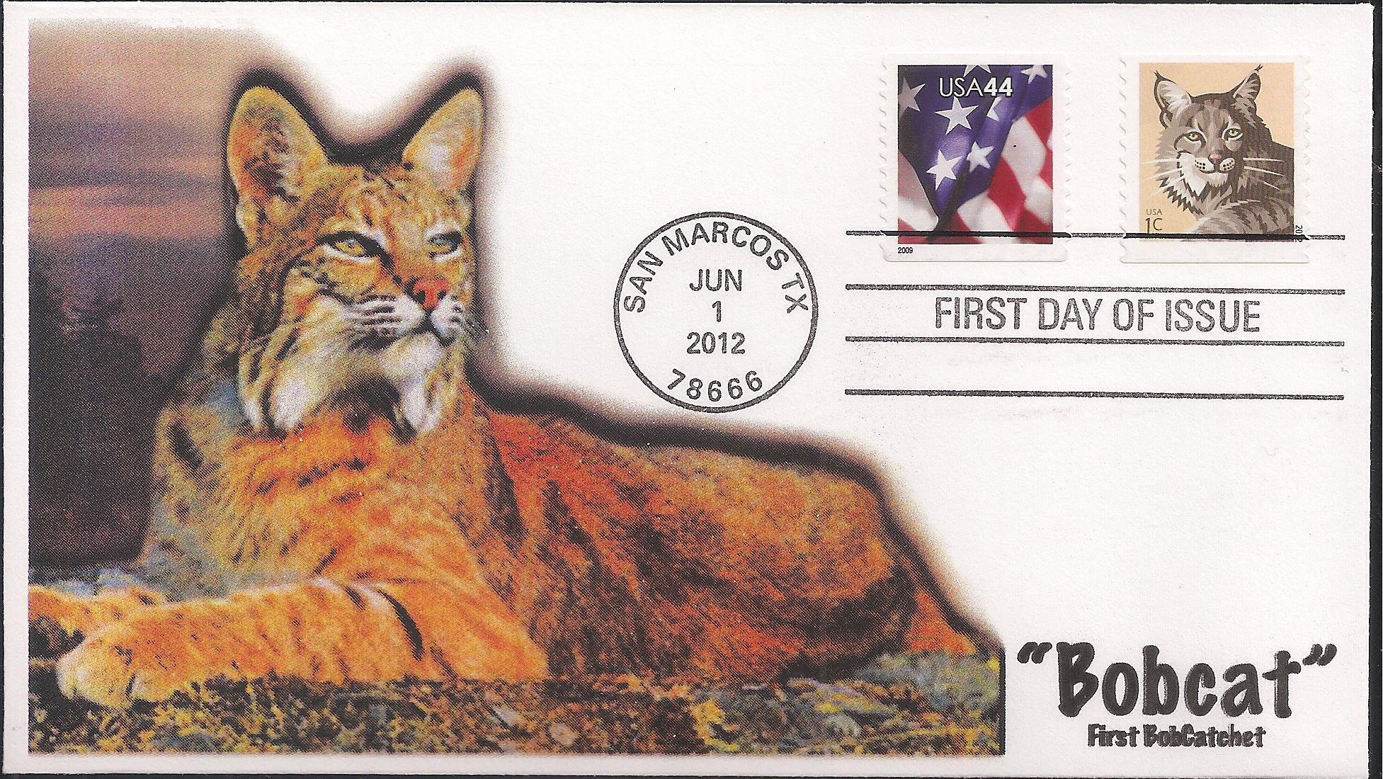 Bob Emrick Printed Add-on Cachet FDC for the 2012 1c Bobcat Coil Stamp ...
