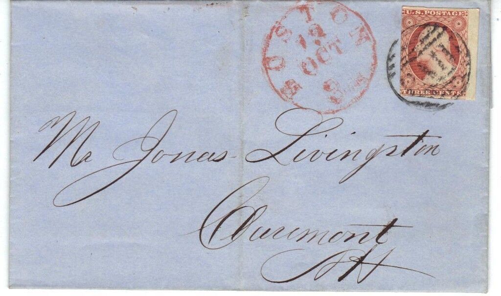 US 1850 Sc 11 Dull RED Tied on Cover With Circular Boston Paid ...