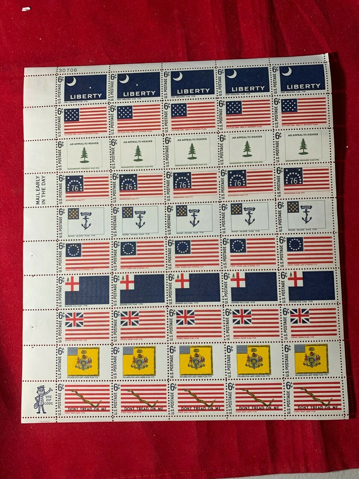 Scott # 1345-1354 6c Historic Flags Complete Sheet of 50 MNH, glue ...