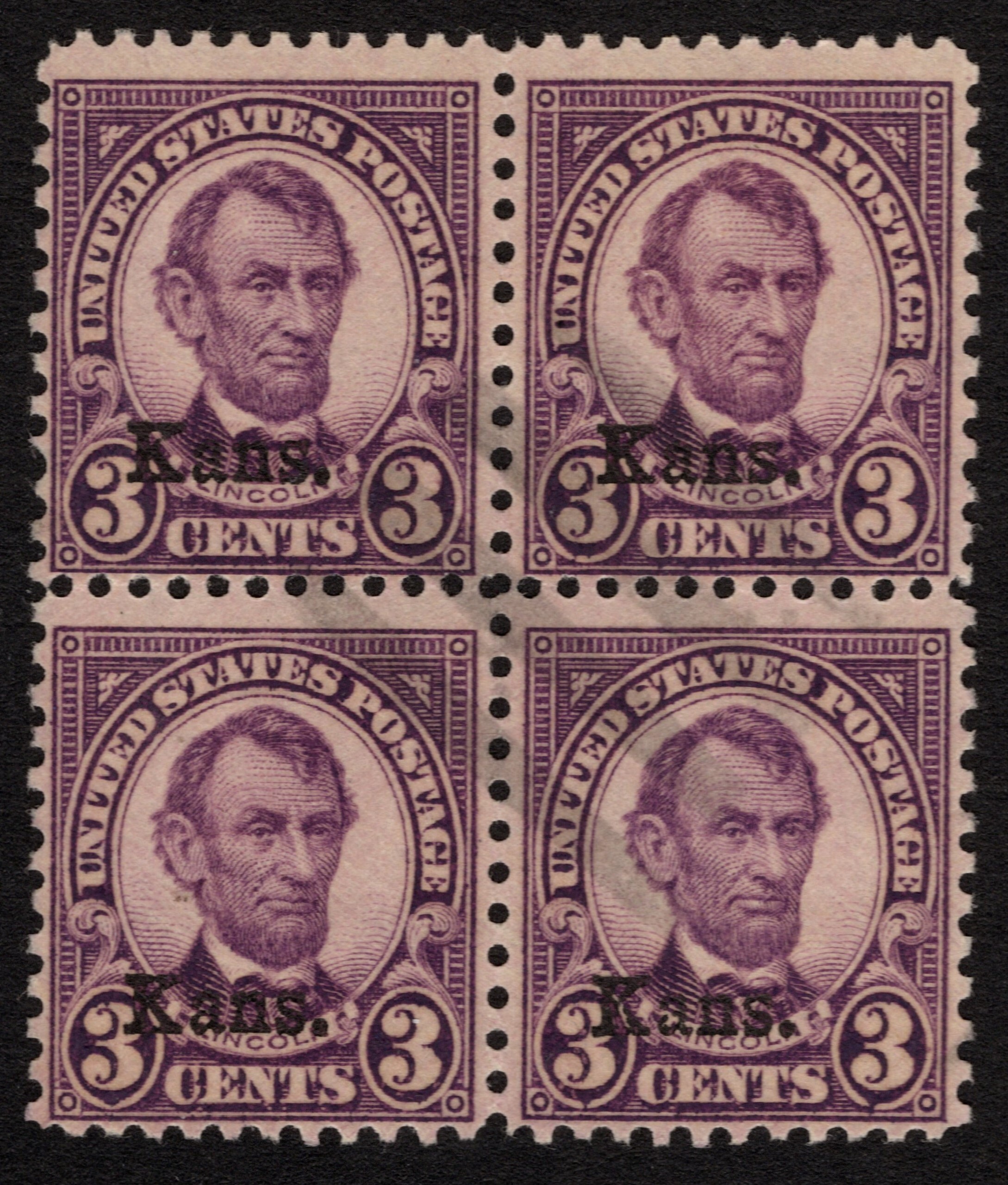 Used Block of Four 1929 KANS Overprint 3c Stamps, Scott #661 | United ...