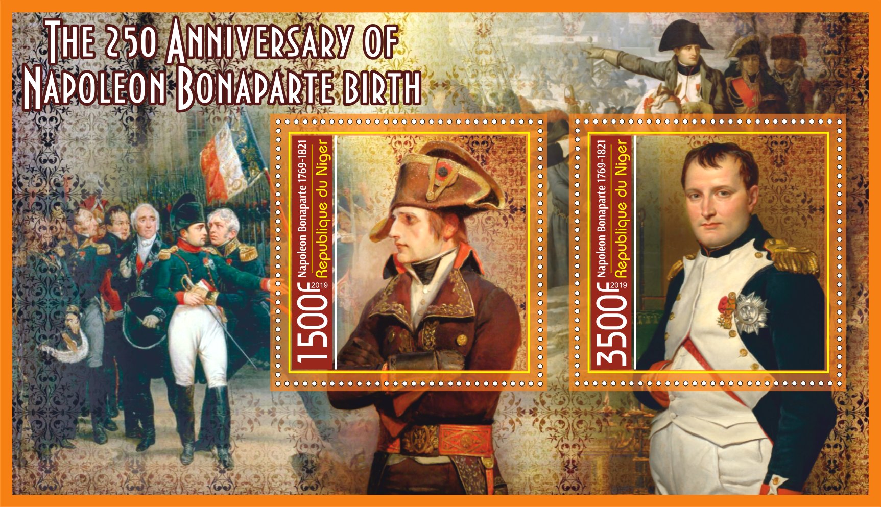 Stamps. Famous people. Napoleon Bonaparte 2019 year 1+1 sheets ...