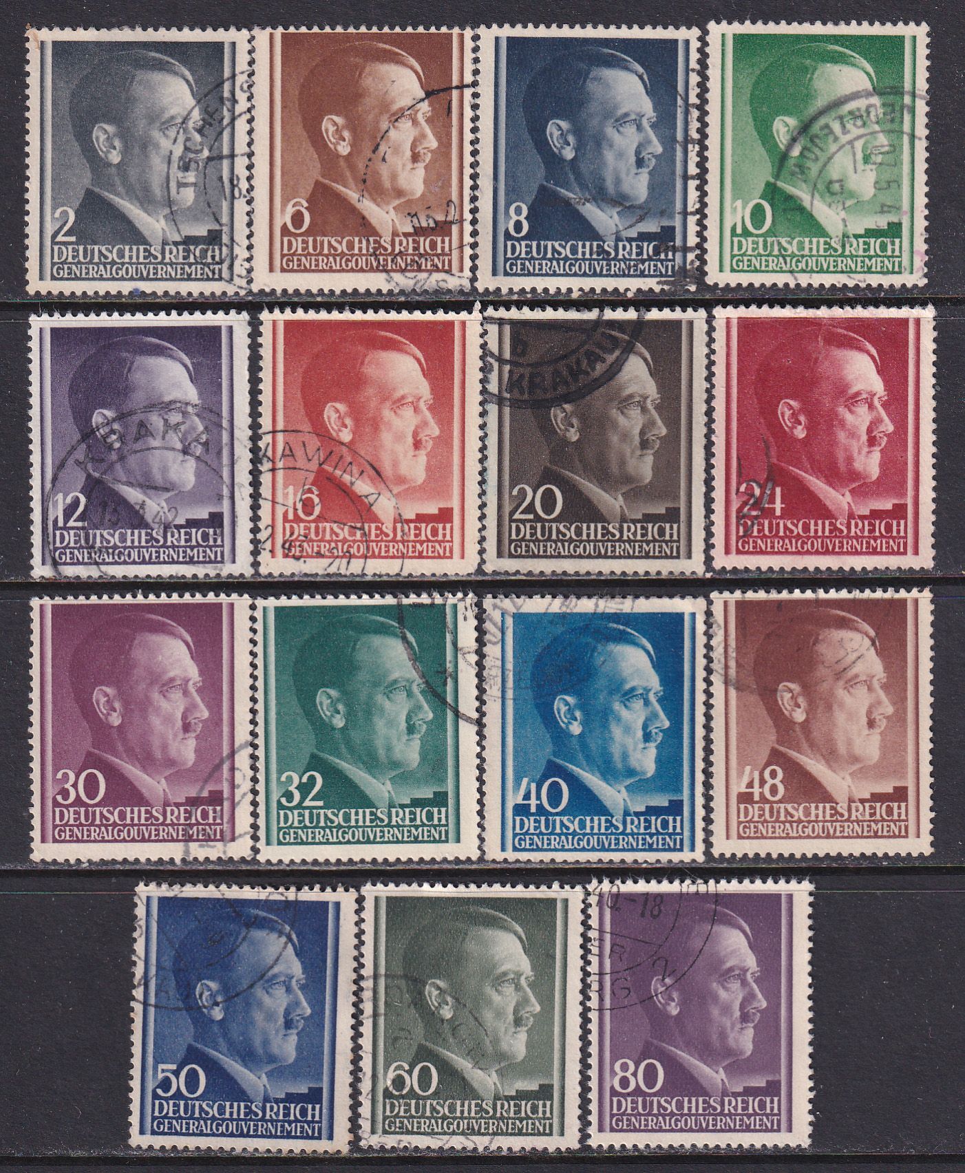 Poland 1941-3 Sc N76-90 General Gouvernement German Occupation Hitler ...