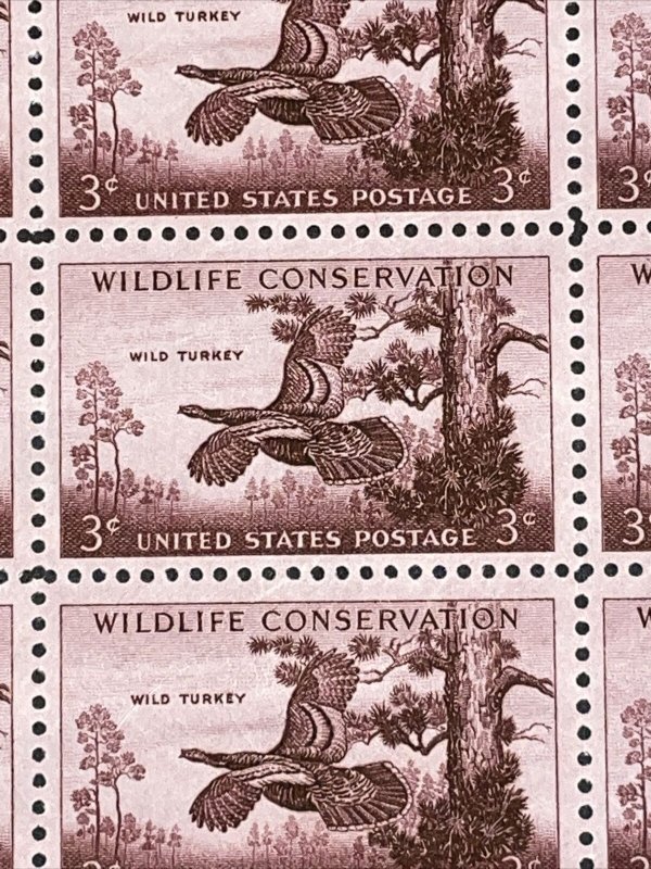 1956 sheet of United States postage stamps - Wild Turkey, Sc #1077 ...