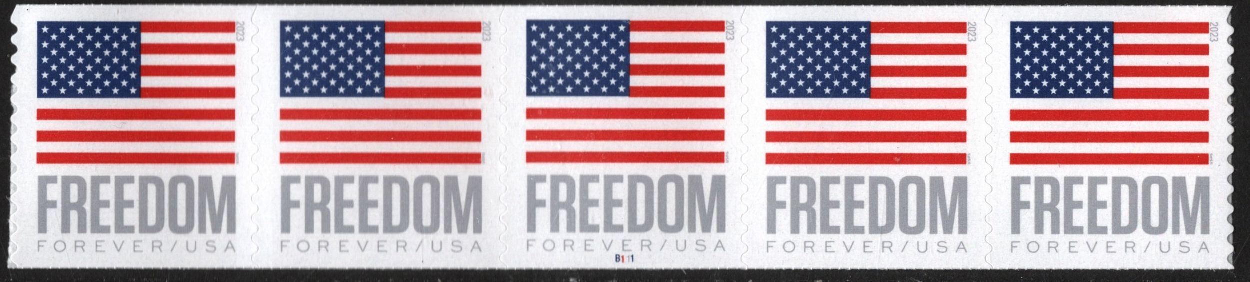 NEW ISSUE (Forever) Freedom U.S. Flag BCA Plate Strip of Five: #B111 ...