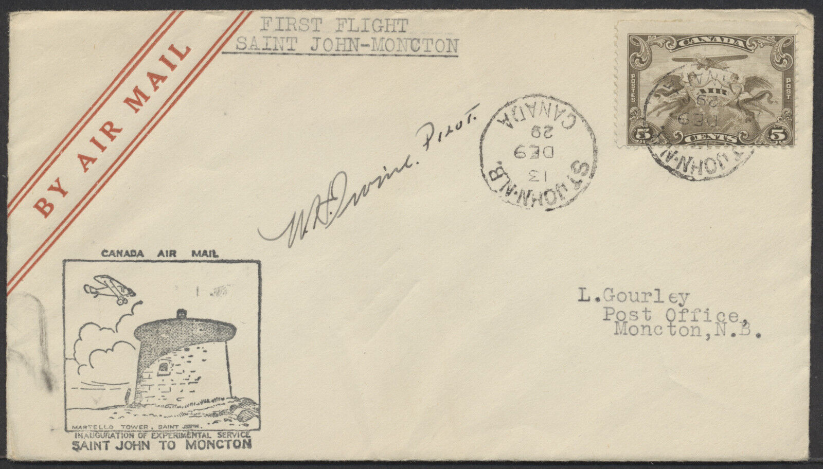 1929 Pilot Signed Flight Cover St John to Moncton NB AAMC #2963e ...
