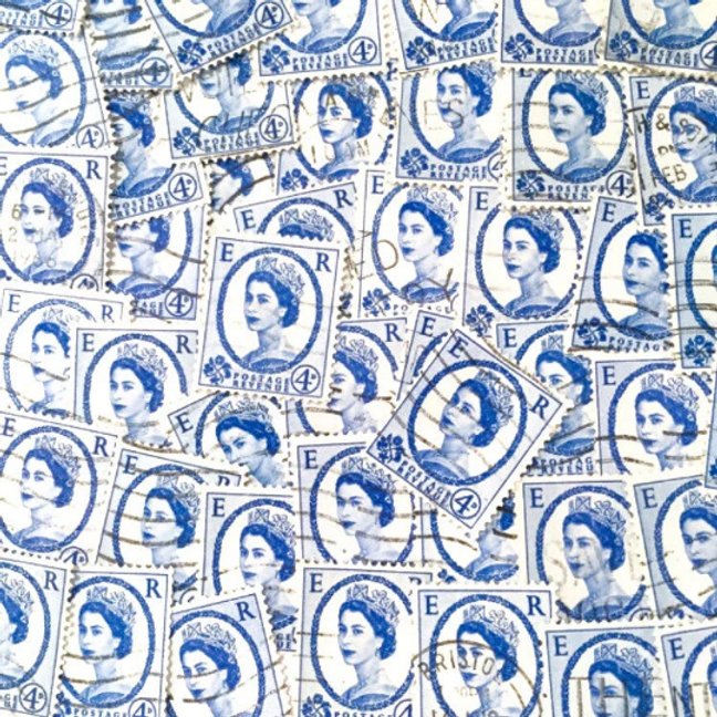 25 x Baby Blue, used, British, 4d wilding postage stamps all off paper ...