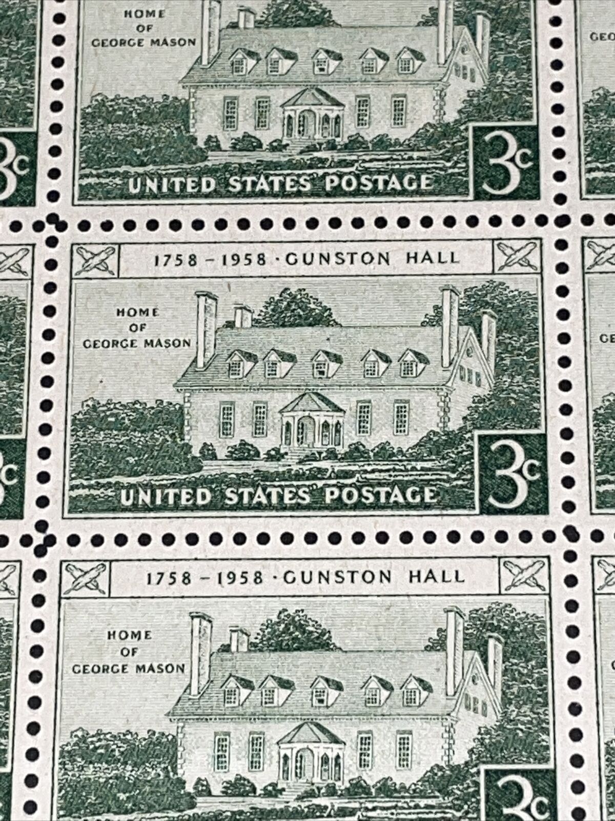 1958 sheet - Gunston Hall, VA - Sc# 1108 | United States, General Issue ...